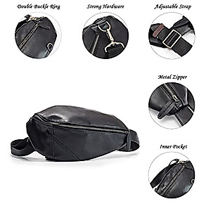 GZRHKJ Crossbody Bags for Women Men, Genuine Leather Small Sling Bag for Women Men，Handmade Chest Bag Shoulder Backpack——Black