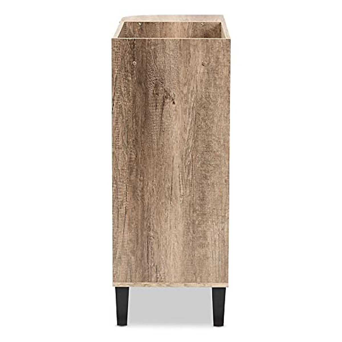 BOWERY HILL Modern Oak Finished Wood 2-Door Shoe Cabinet with Open Shelves