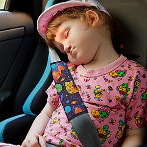 2Pack Seat Belt Cover for Kids, Cute Cartoon Pattern Car Seat Belt Pads Cover for Girls and Boys, Kid's Seat Belt Cushion, Shoulder Strap Pad (Space Dinosaur)