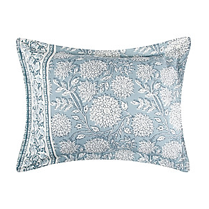 Levtex Home - Adare Blue Duvet Cover Set - King Duvet Cover + Two King Pillow Cases - Bordered Floral - Blue, Navy and White - Duvet Cover (106 x 94in.) and Pillow Case (36 x 20in.) - Cotton