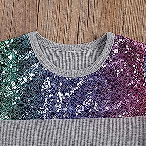 Nie Cuimeiwan Toddler Baby Girl Summer Clothes Sequins Pocket Top T-Shirts Shorts Set Mamas Little Cowgirl Outfit (Style-A Grey, 6-7 Years)