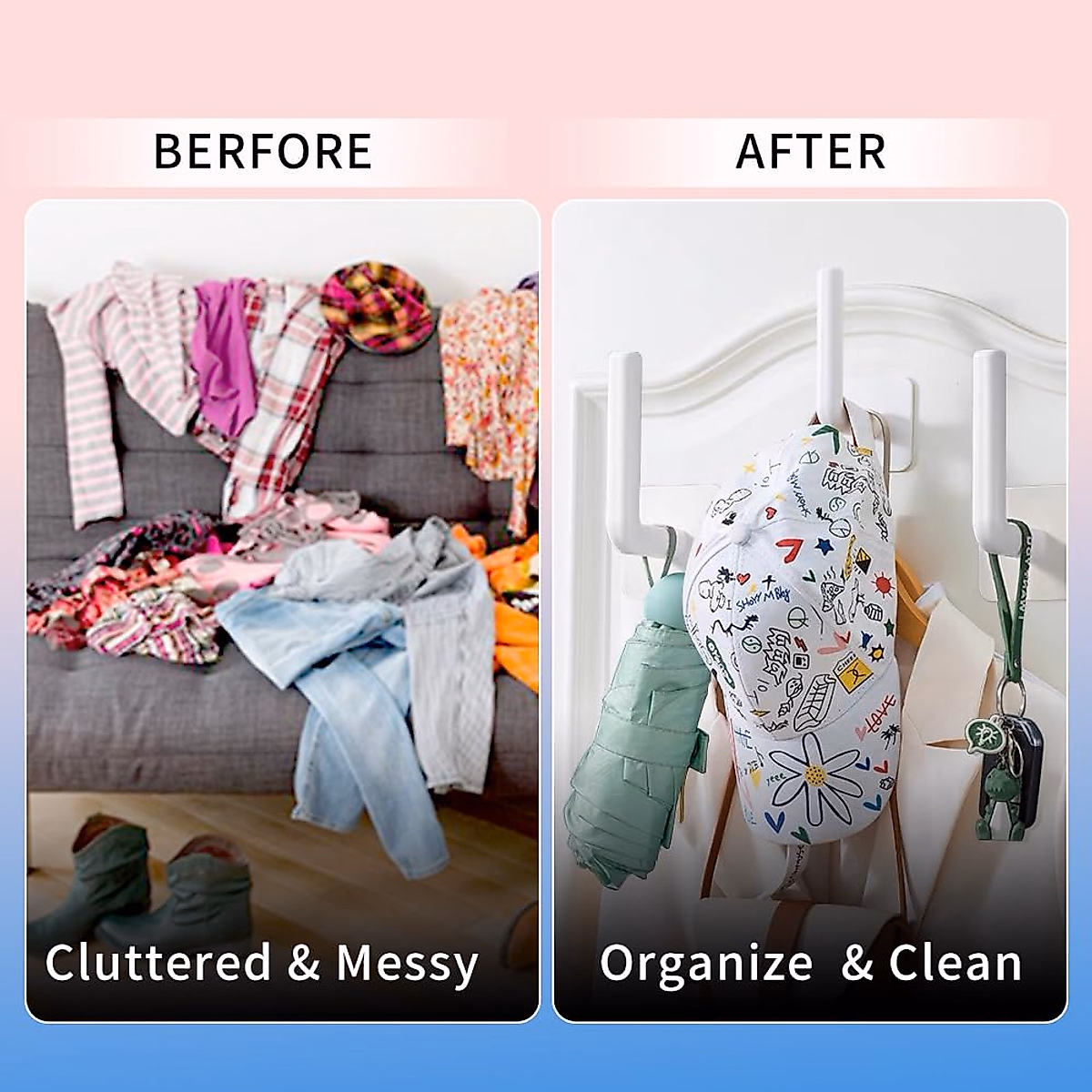 PUCHEN Hat Racks for Baseball Caps (4-Pack),Hat Rack for Wall Hat Organizer，No Drilling Strong Hat Holder， Adhesive Hat Hooks for Wall,Hat Holder Storage Organizer (Black)