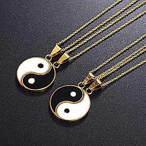 JUXINDA Yin and Yang necklace, personalized engraved stainless steel gold-plated puzzle pendant jewelry, suitable for couples necklaces with adjustable chains