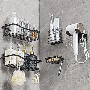 Sunview 6pack Shower Caddy,Black Bathroom Organzier,Self Adhesive Shower Shelves,Stainless Steel Shower Organizer for Inside Shower,Bathroom Wall Organizer with Hooks,Towel