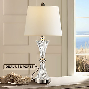 Touch Control Table Lamp for Bedrooms 3 Way Dimmable White Drum Shade Modern Bedsides Nightstand lamp Set of 2 with 2 USB Charging Port(Bulbs Included)