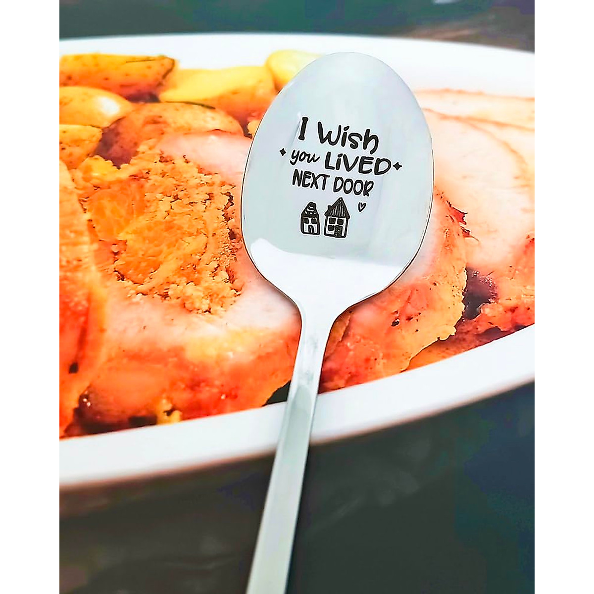I Wish You Lived Next Door Gifts Spoon for BFF Best Friend Long Distance Friendship Gifts for Women Men Friends Moving Going Away Gift for Friend Daughter Sister Engraved Spoons