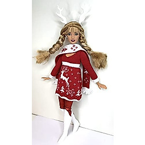 Eledoll 11.5 inch Doll Clothes Lot Deluxe Fashion Pack Holiday Christmas Miss Santa Knitted Deer Outfit with White Boots