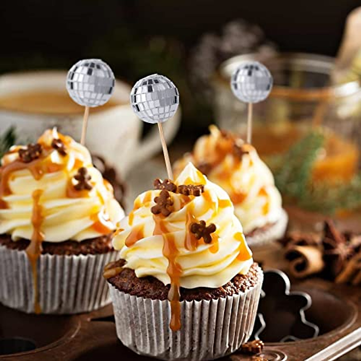 30 Pieces Disco Ball Cupcake Toppers Mini Disco Ball Picks Disco Theme Cake Toppers for Cake Decorations Cupcake Decor Dessert Accessories Disco Party Ornament (Silver)