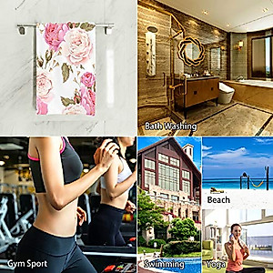 Beautiful Floral Pink Roses Hand Towels Soft Highly Absorbent Large Hand Towels 15 x 30inch Fingertip Towels Bath Towel Multipurpose for Hand Face Bathroom Gym Hotel Spa