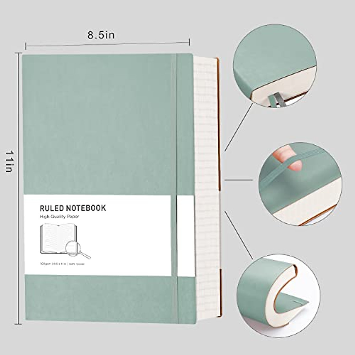 RETTACY A4 Notebook College Ruled with 320 Pages -Softcover Large Journal for Men and Women with 100GSM Lined Paper,PU Leather,Inner Pocket,8.5''×11''