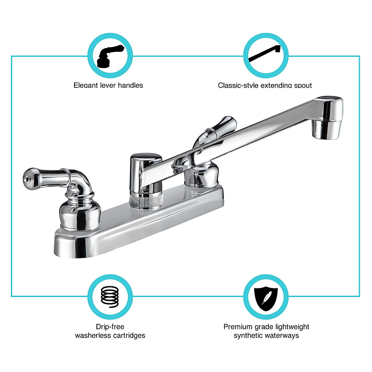 Pacific Bay PB-K14CP Kitchen Sink Faucet with Classic Levers - Metallic Plating Over ABS Plastic (Polished Chrome)