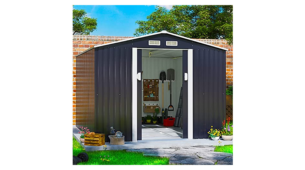 Outdoor Steel Storage Shed 9.1' x 10.5' Durable & Lockable Garden Shed