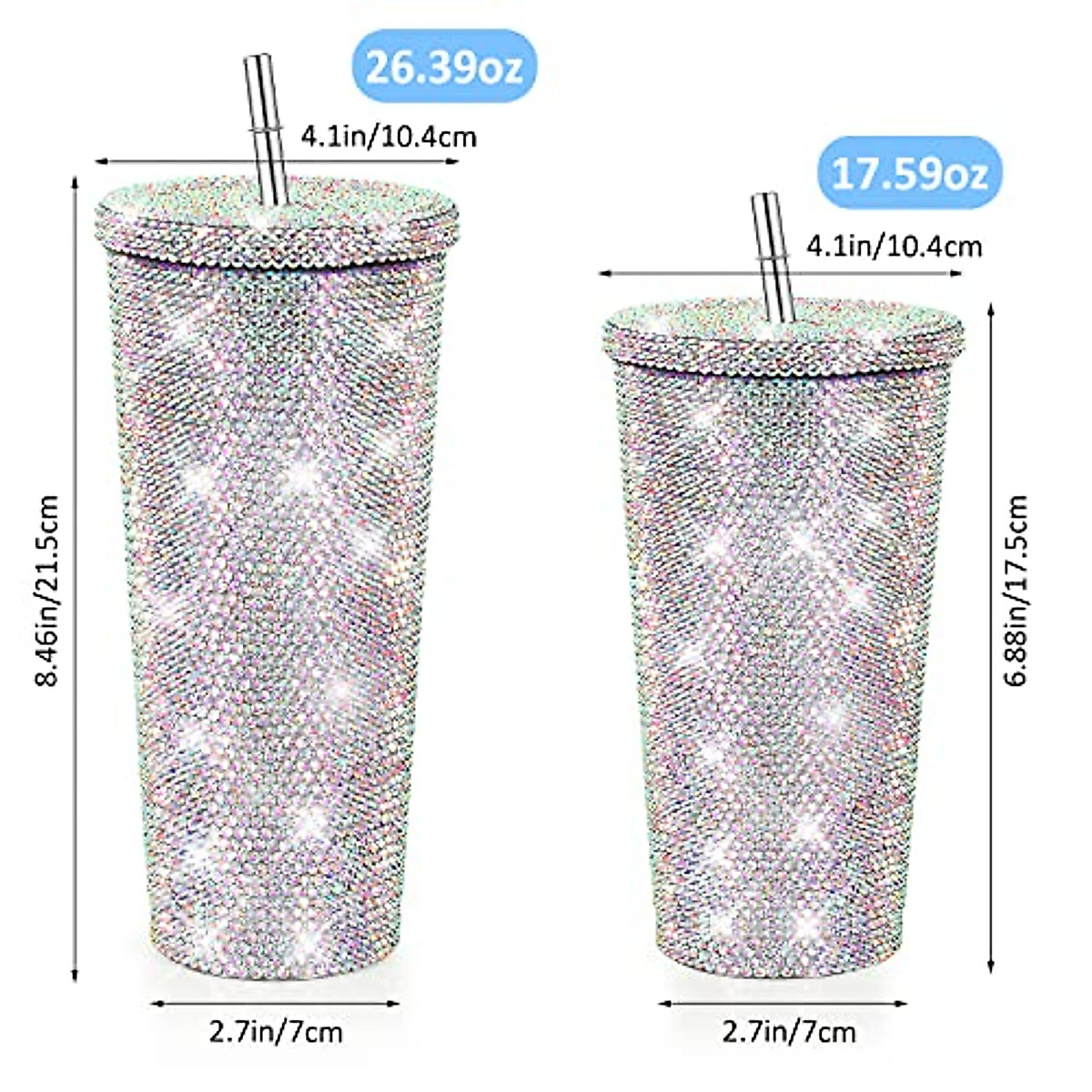 Moizaz Bling Cup Studded Bling Diamond Tumbler Bling Cups With Rhinestones Rhinestones Cups With Lid And Straws Bling Cups With Rhinestones 7 Brushes Included (17.59 ounces, AB color)