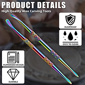 HARSKIYER 6pcs Wax Carving Tools, 4.75 Inch Stainless Steel Double-Ended Sculpting Spoon Tool Clay Sculpting Tools Wax Carving Sculpting Tools (Rainbow)