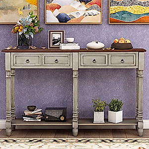 AWQM Console Table with Drawers, Long Shelf Sofa Table, Ideal for Living Room,Entryway/Hallway, 58”L x 11”W x 34”H,Antique Grey