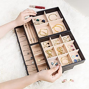 ProCase Jewelry Organizer Jewelry Tray Jewelry Drawer Inserts, Set of 5 Stackable Jewelry Drawer Dividers Container Necklace Display Trays Storage Box for Dresser Earring Rings Bracelet - Black