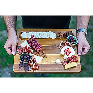 Viavel Large Acacia Wooden Cutting Board - Thick, Multipurpose & Reversible Wood Charcuterie Board for Chopping or Serving - 16 x 12 x 1.5 Inch - Deep Juice Grooves, Beautiful Gift !