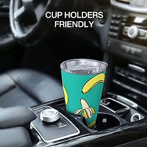 DITXIT Bananas On Green 20oz Tumbler Stainless Steel Vacuum Insulated Coffee Travel Mug, Durable Insulated Coffee Travel Mug with Splash-Proof Lid Metal Straw and Brush Thermal Cup for Outdoor