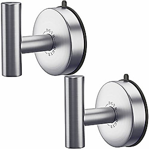 DGYB Large Suction Cup Hooks for Shower Set of 2 Brushed Nickel Towel Hooks for Bathrooms Stainless Steel Suction Shower Hooks for Inside Shower 15 Lb Removable Wall Hooks for Hanging Heavy Duty