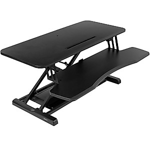 VIVO 36 inch Electric Motor Desk Converter, Height Adjustable Riser, Sit to Stand Dual Monitor and Laptop Workstation with Wide Keyboard Tray, Black, DESK-VE36K