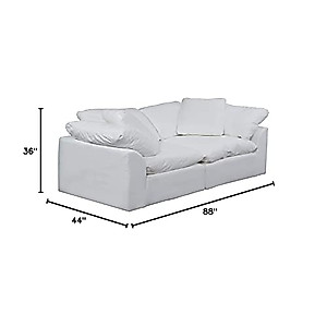Sunset Trading Cloud Puff 2 Piece Modular Performance White Sectional Slipcovered Sofa, Moisture Resistant Fabric,