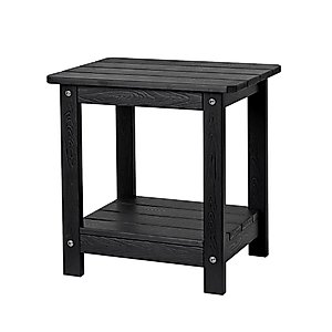 ONBRILL Adirondack Outdoor Side Table, Patio End Table with Storage, HDPS Weather Resistant for Patio, Pool, Porch, Garden, Black