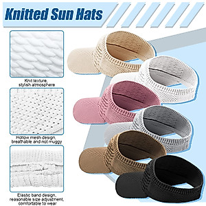 6 Pieces Women Sun Visor Hat for Women Knitted Hats Elastic Sports Hat Empty Top Quick Drying Wide Brim Golf Hat (Black, White, Gray, Light Coffee, Beige, Pink)