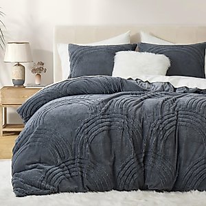 Oli Anderson Fluffy Duvet Cover Set Queen Size, 3 Pieces Tufted Plush Shaggy Comforter Cover, Ultra Soft Warm Fuzzy Faux Fur Bedding Sets, Grey (1 Duvet Cover + 2 Pillowcases)
