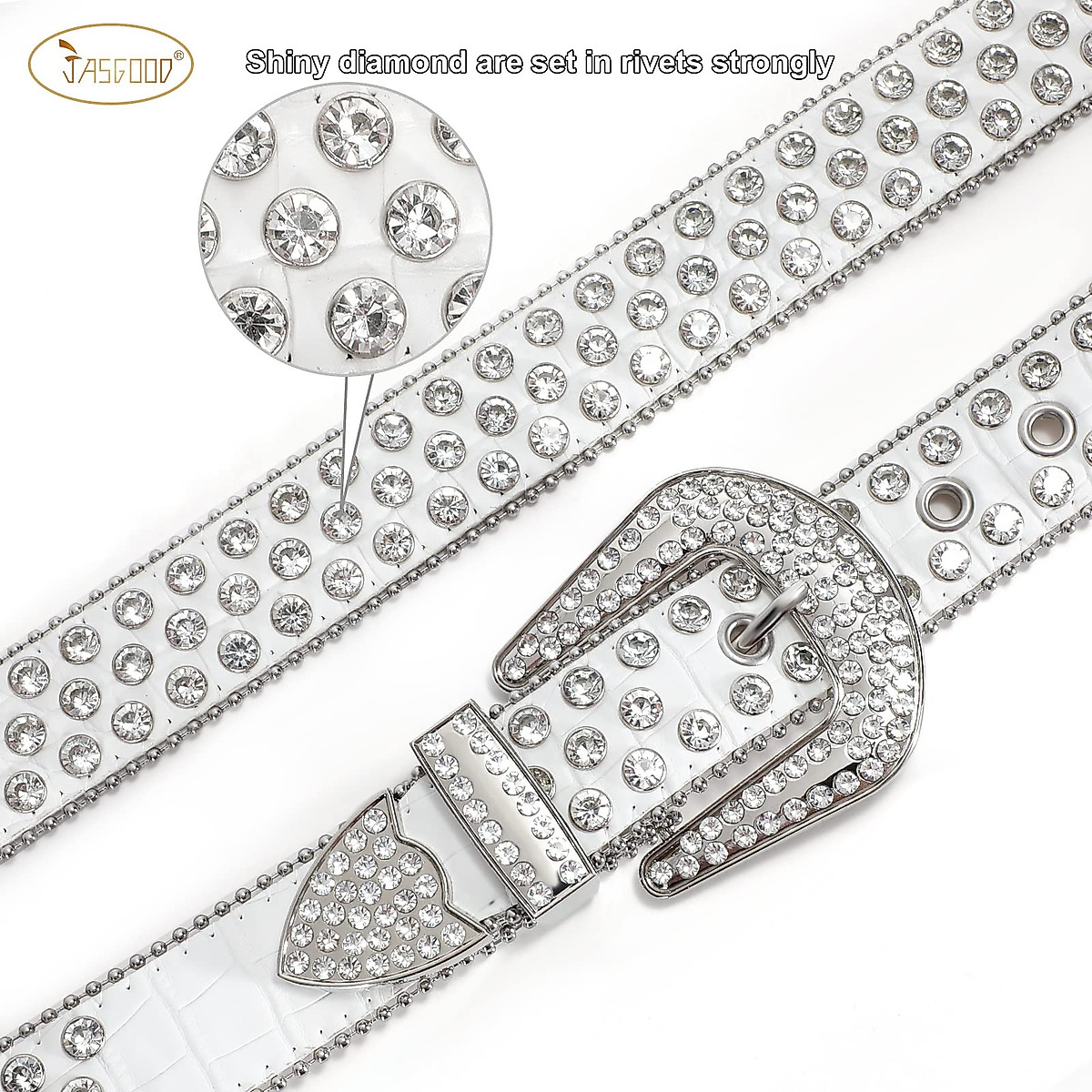JASGOOD Men Women Rhinestone Belt Western Leather Belt Cowgirl Cowboy Bling Diamond Studded Leather Belt for Jeans Pants