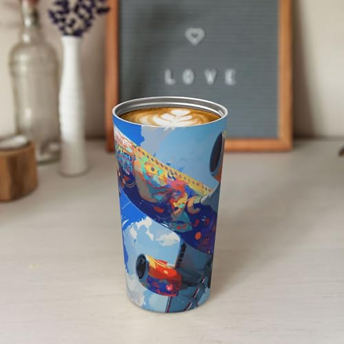 WANGXUEE Airplane Art Print 500ml Stainless Steel Travel Tumbler Double Wall Vacuum Insulated Coffee Mug