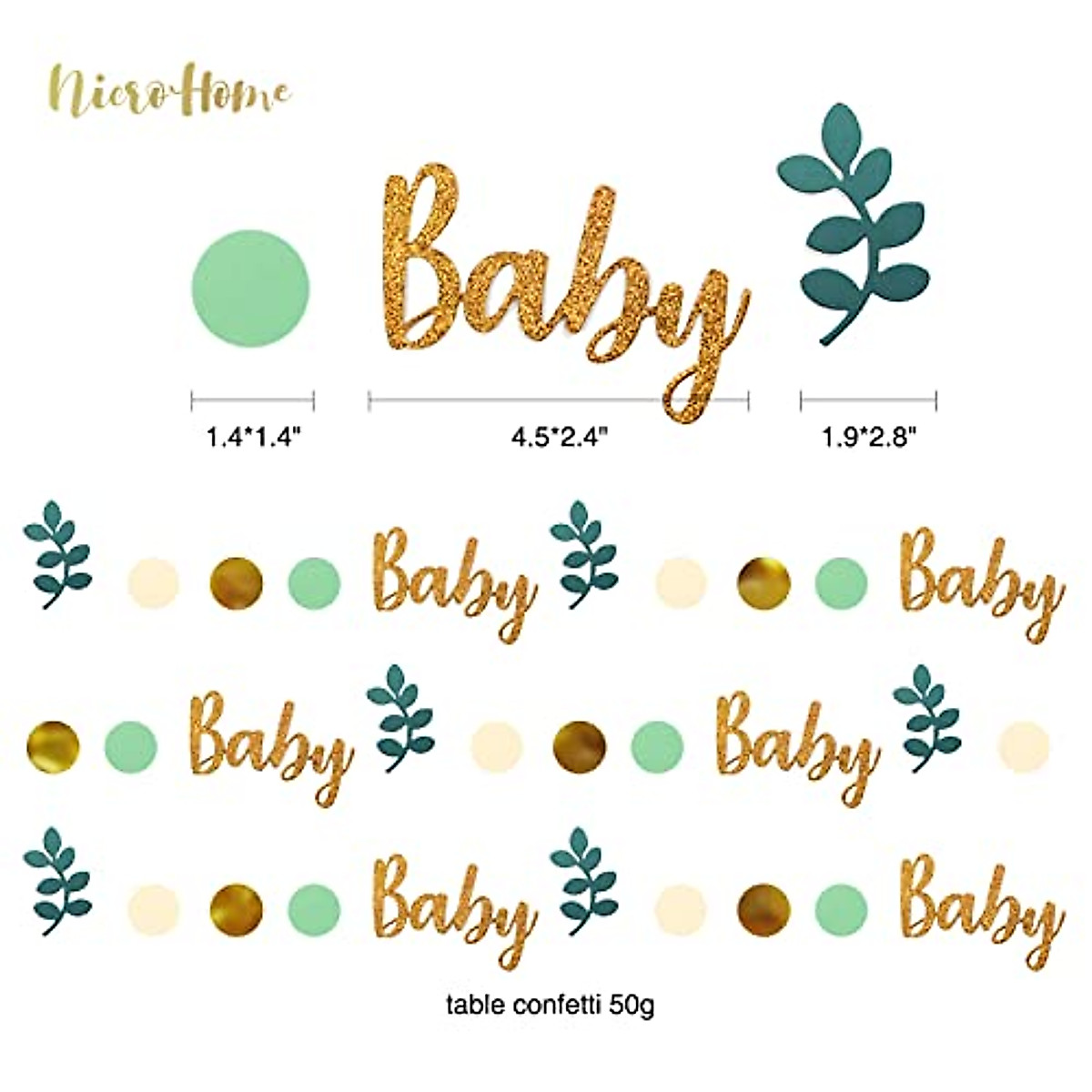 NICROHOME Greenery Baby Shower Confetti Decorations 50g, Eucalyptus Sage Green Paper Table Confetti for Gender Reveal Party Ideas