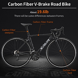 SAVADECK Carbon Road Bike with Shimano SORA R3000 18 Speed Derailleur System,Racing Bicycle with Carbon Fiber Frame Carbon Fork and Double V Brake for Adult.(White 56cm)