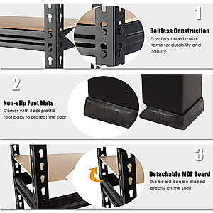 LDAILY 5-Tier Storage Rack, Heavy Duty Steel Shelf Unit with Adjustable Shelves, Boltless Shelving for Free Combination, 60" Commercial Garage Rack Unit (1, Black)