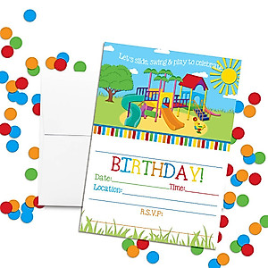 Party in the Park Playground Birthday Party Invitations, 20 5x7 Fill In Cards with Twenty White Envelopes by AmandaCreation