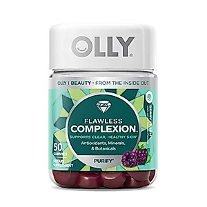 OLLY Flawless Complexion Gummy, Clear and Healthy Skin Support, Vitamins E, A, Zinc, Chewable Supplement, Berry - 50 Count (Pack of 1)