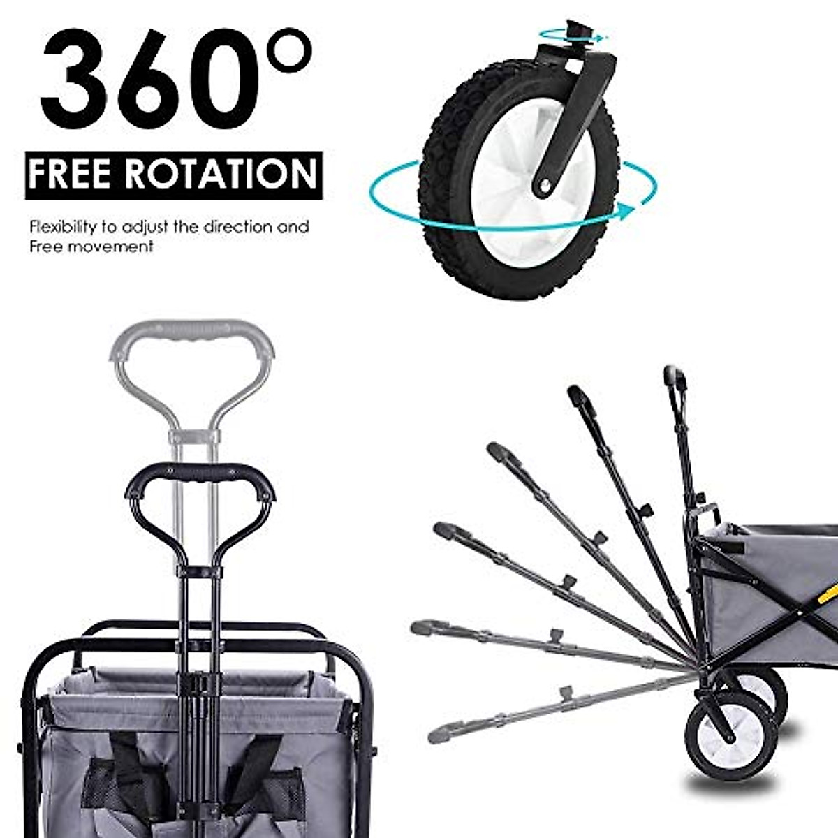 Suuim Folding Garden Wagon Cart Outdoor Park Collapsible Utility Wagon Picnic Camping Cart for Outdoor/Festivals/Camping (B:Gray)