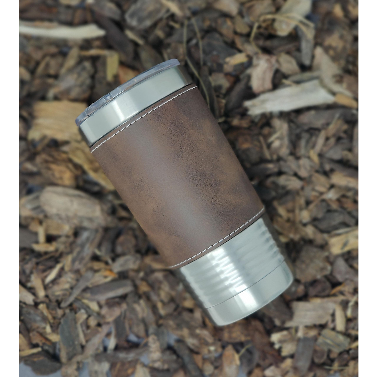 LaserGram 20oz Vacuum Insulated Tumbler Mug, Farm Tractor, Personalized Engraving Included (Faux Leather, Baseball Style)