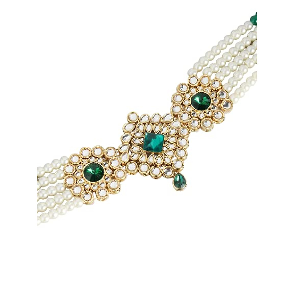 I Jewels Gold Plated Indian Wedding Bollywood Kundan & Pearl Studded Adjustable Kamarband/Belly Chain For Women/(B036G)