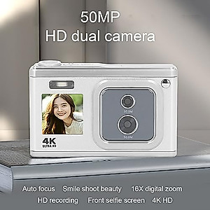 4K Digital Camera, C22 HD Dual Camera & Dual Screen Point and Shoot Camera 16X Zoom, 50MP+30MP Auto Focus Anti Shake Video Camera, Built in Flash, Selfie Preview, Multi Filters