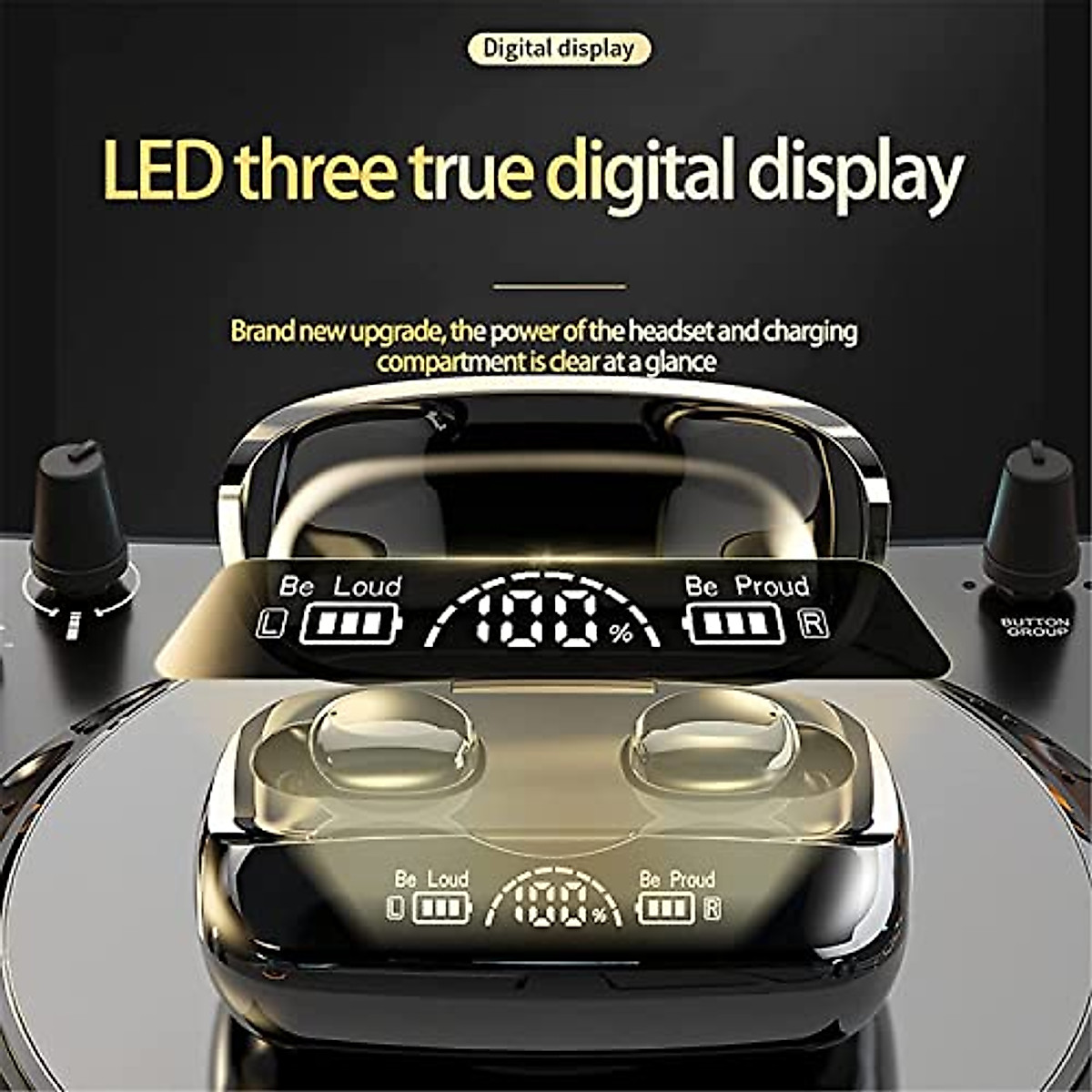 Wireless Earbuds,Bluetooth 5.2 Powerful Bass True Wireless Earphones,IPX6 Waterproof Touch Control HiFi Stereo Sound In Ear CVC8.0 Tech Noise Reduction Headphones with Mic,One-Step Pairing,LED Display