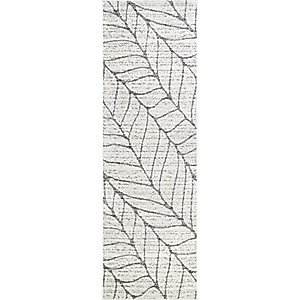 nuLOOM Leaves Abstract Runner Rug, 2' 6" x 6', Light Grey
