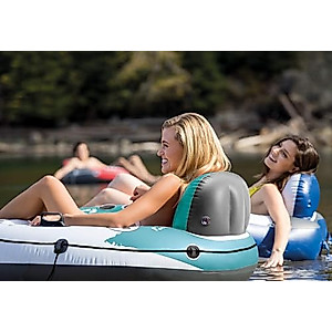 INTEX 56825EP River Run 1 Inflatable Floating Lounge: Comfortable Backrest – Built-in Cup Holders – Durable Grab Handles – All Around Grab Rope – 220lb Weight Capacity – Color May Vary