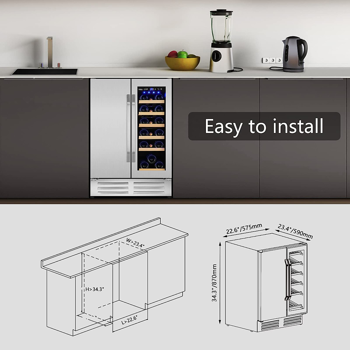 Velieta Outdoor Wine and Beverage Refrigerator,24 Inch Dual Zone Wine Beverage Cooler, Built-in/Freestanding Beer and Wine Fridge with a Powerful Compressor, 20 Bottles and 88 Cans Capacity