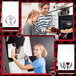 Bencailor 6 Pcs Valentine‘s Day Kitchen Towels Red Buffalo Plaid Heart Valentines Dish Towels Valentine Towels Hand Dish Tea Towels for Home Bathroom Gifts Anniversary Decorations(Red,Classic)