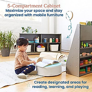 ECR4Kids 5-Compartment Mobile Storage Cabinet, 24in, Classroom Furniture, Grey Wash