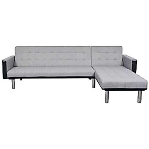 Makastle Fabric L-Shaped Sofa Bed with Armrests Versatile Design Wooden Frame Convertible Seat/Corner Couch Bed/Recliner for Home Living Room Office 86" x 61" x 27"