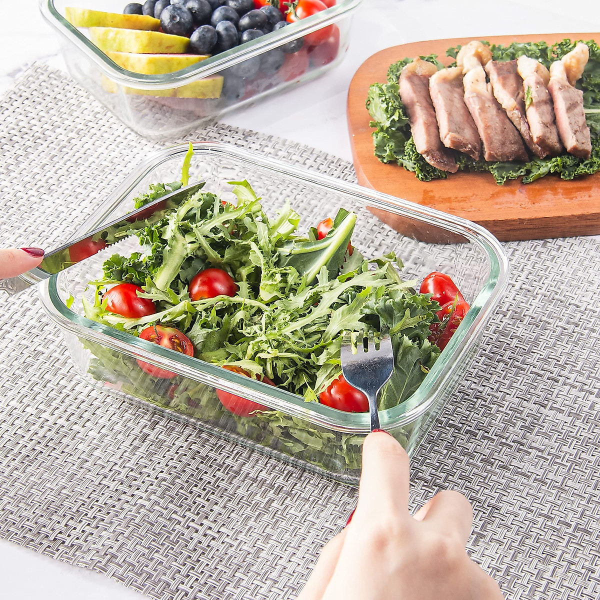 YARYOUNG 10 Pack Glass Food Storage Containers, Glass Meal Prep Containers with Lids Leak Proof, Microwave & Freezer Safe (34oz & 12oz)