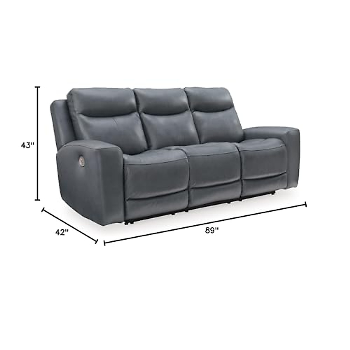 Signature Design by Ashley Mindanao Contemporary Leather Match Upholstered Power Reclining Sofa with Adjustable Headrest and USB Ports, Gray