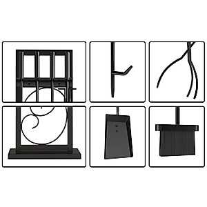 Fire Beauty 5 Piece Black Steel Fireplace Tool Set Fireplace Tool Furnace Accessory Kit with Brush, Poker, Spatula and Pliers