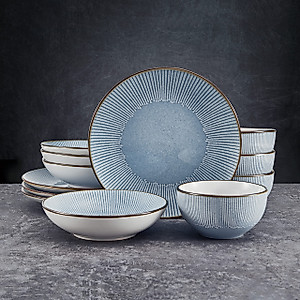 Pfaltzgraff Arlie Blue 12 Piece Dinnerware Set, Service for 4, Blue